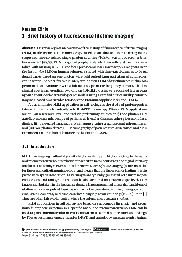 (PDF) Basis: Brief history of fluorescence lifetime imaging