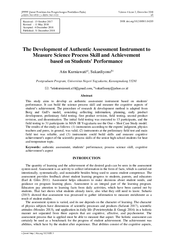 (PDF) The Development of Authentic Assessment Instrument to Measure ...