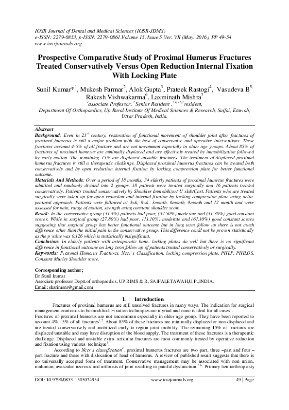 (PDF) Prospective Comparative Study of Proximal Humerus Fractures ...