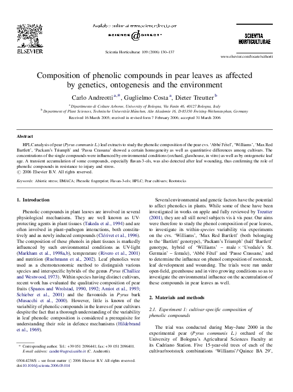 (PDF) Composition of phenolic compounds in pear leaves as affected by ...