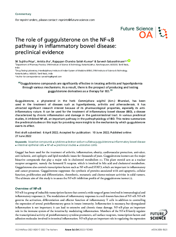 (PDF) The role of guggulsterone on the NF-κB pathway in inflammatory ...