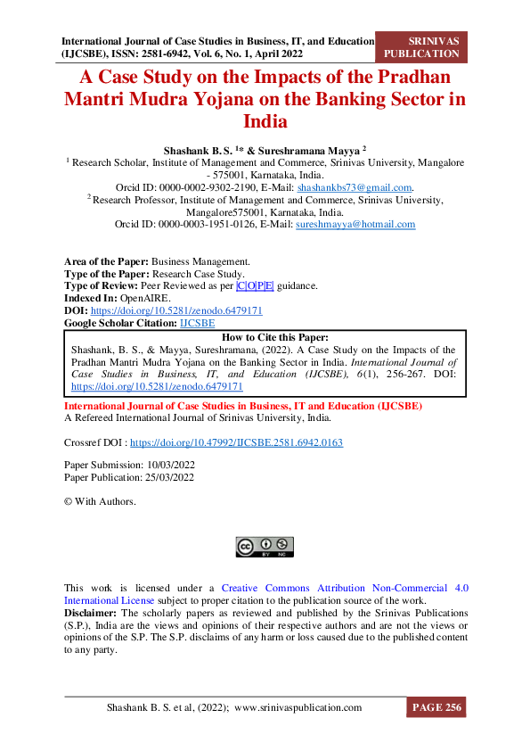 (PDF) A Case Study on the Impacts of the Pradhan Mantri Mudra Yojana on ...