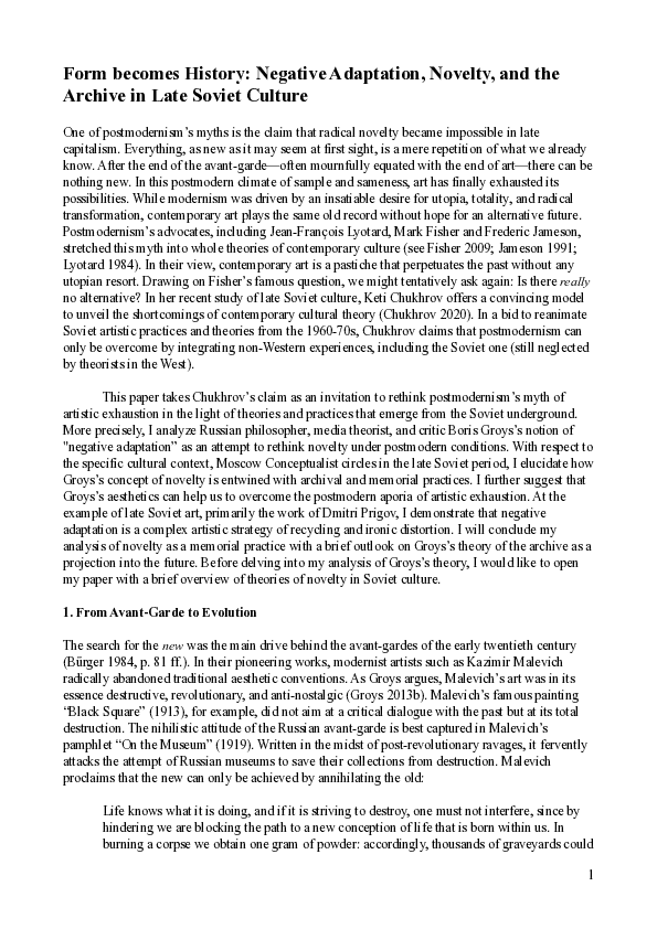(PDF) Form becomes History: Negative Adaptation, Novelty, and the ...