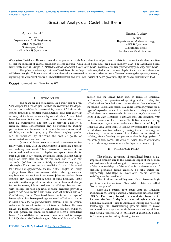 Pdf Structural Analysis Of Castellated Beam