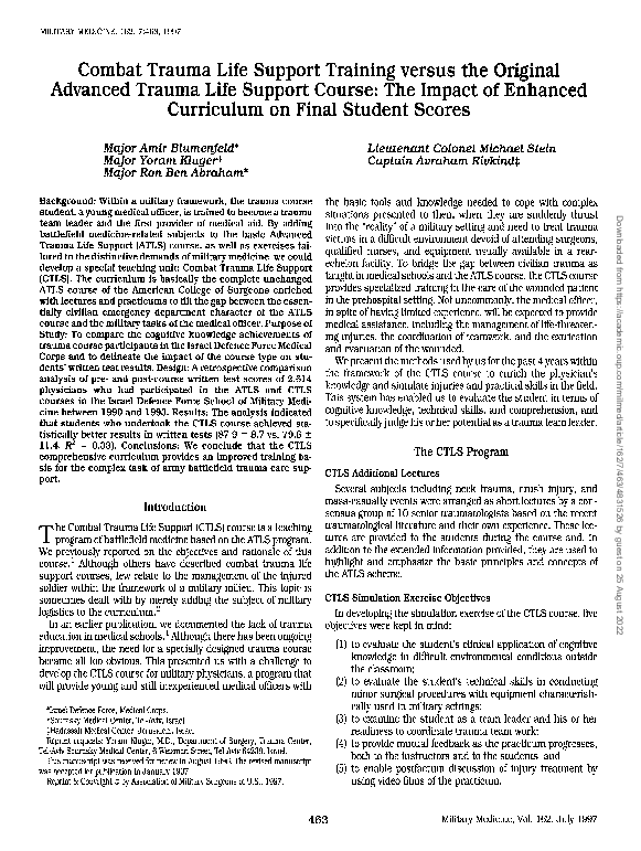 (PDF) Combat Trauma Life Support Training versus the Original Advanced ...