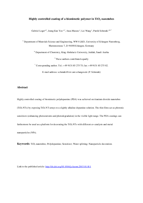 (PDF) Highly controlled coating of biomimetic polydopamine in TiO2 ...