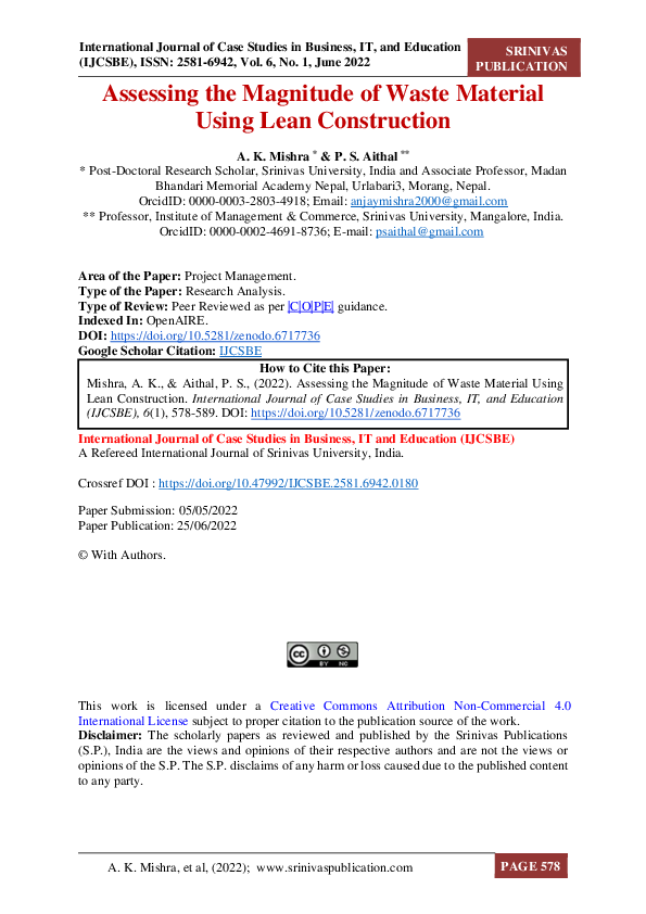 (PDF) Assessing the Magnitude of Waste Material Using Lean Construction