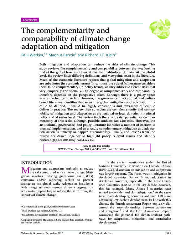 (PDF) The complementarity and comparability of climate change ...