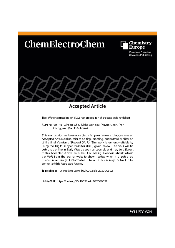 (PDF) Water Annealing of TiO 2 Nanotubes for Photocatalysis Revisited