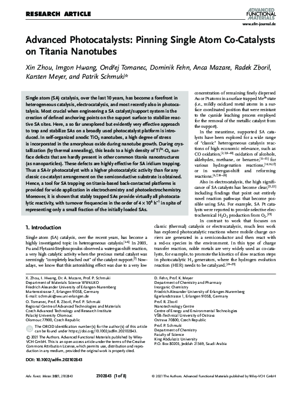 (PDF) Advanced Photocatalysts: Pinning Single Atom Co‐Catalysts on ...