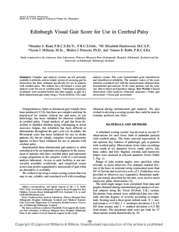 (PDF) Edinburgh Visual Gait Score for Use in Cerebral Palsy