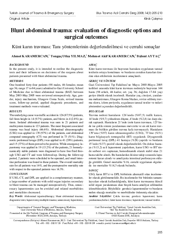 (PDF) Blunt abdominal trauma: evaluation of diagnostic options and ...