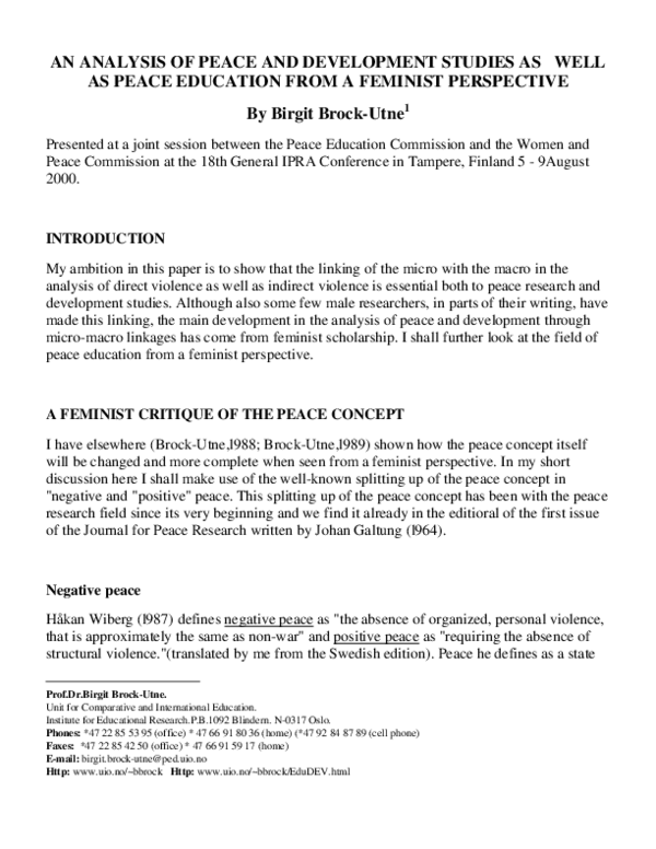 (PDF) An Analysis of Peace and Development Studies