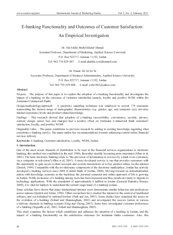 (PDF) E-banking Functionality and Outcomes of Customer Satisfaction: An Empirical Investigation