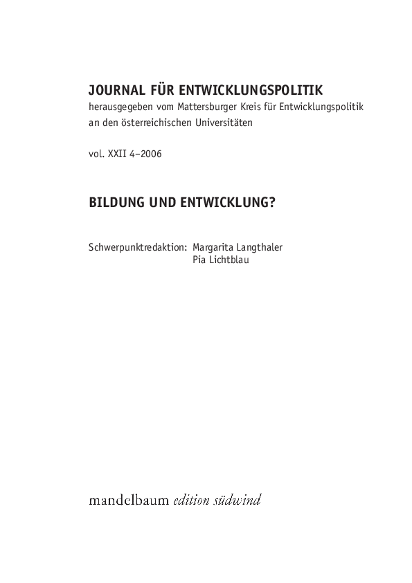 (PDF) Development Cooperation in the Field of Education ? Between ...