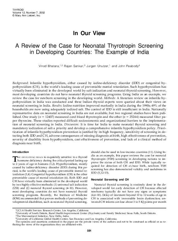 (PDF) A Review of the Case for Neonatal Thyrotropin Screening in ...