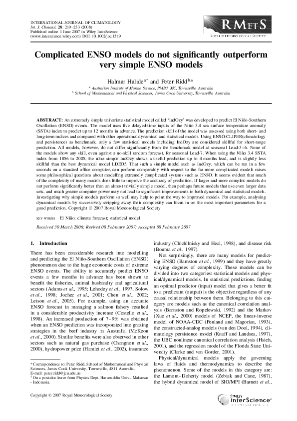 (PDF) Complicated ENSO models do not significantly outperform very ...