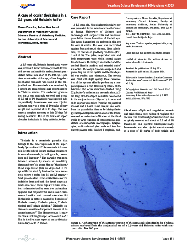 (PDF) A case of ocular Thelaziasis in a 2.5 years old Holstein heifer
