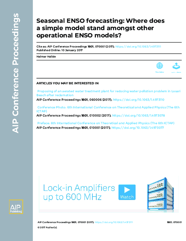 (PDF) Seasonal ENSO forecasting: Where does a simple model stand ...
