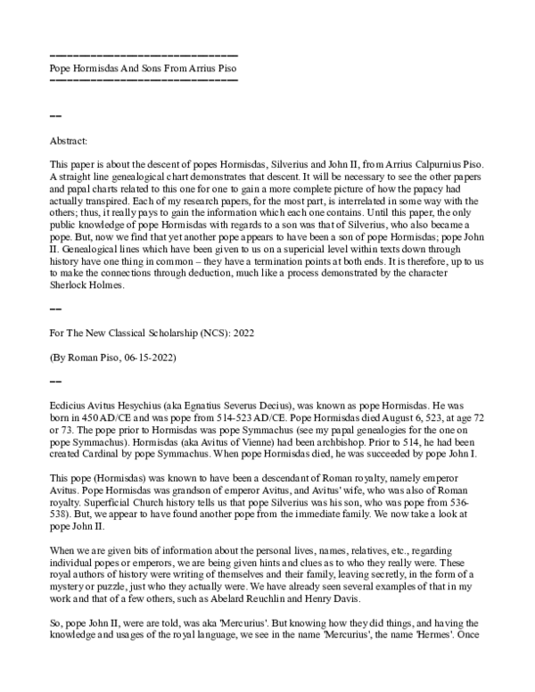 (PDF) Pope Hormisdas And Sons From Arrius Piso
