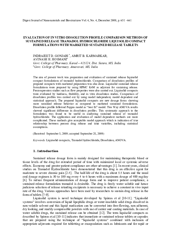 (PDF) Evaluation of in vitro dissolution profile comparison methods of ...