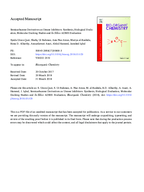 (PDF) Semicarbazone derivatives as urease inhibitors: Synthesis ...