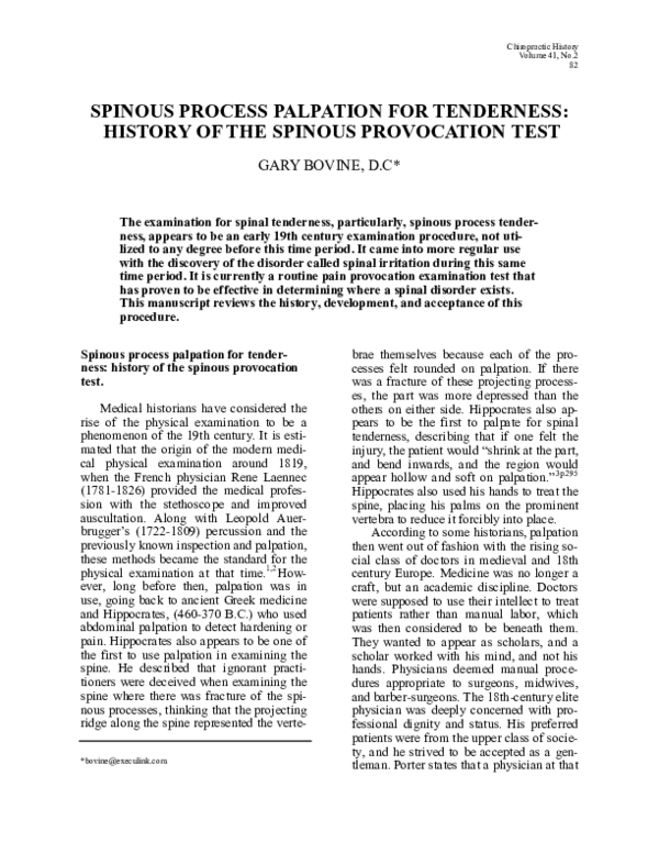 (PDF) Spinous process palpation for tenderness: history of the spinous ...