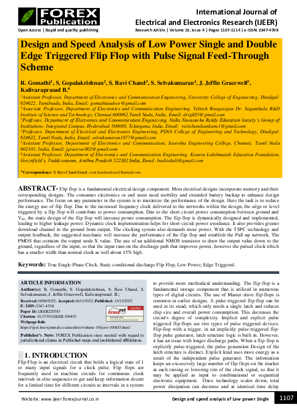 (PDF) Design and Speed Analysis of Low Power Single and Double Edge Triggered Flip Flop with ...