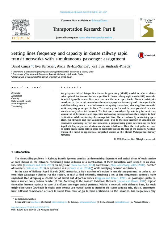 Pdf Setting Lines Frequency And Capacity In Dense Railway Rapid Transit Networks With