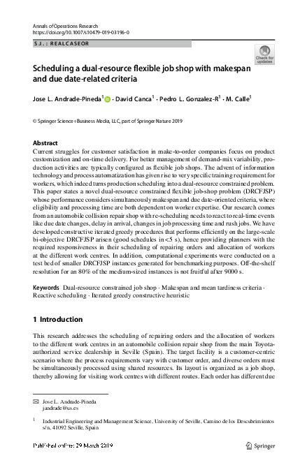 (PDF) Scheduling a dual-resource flexible job shop with makespan and ...