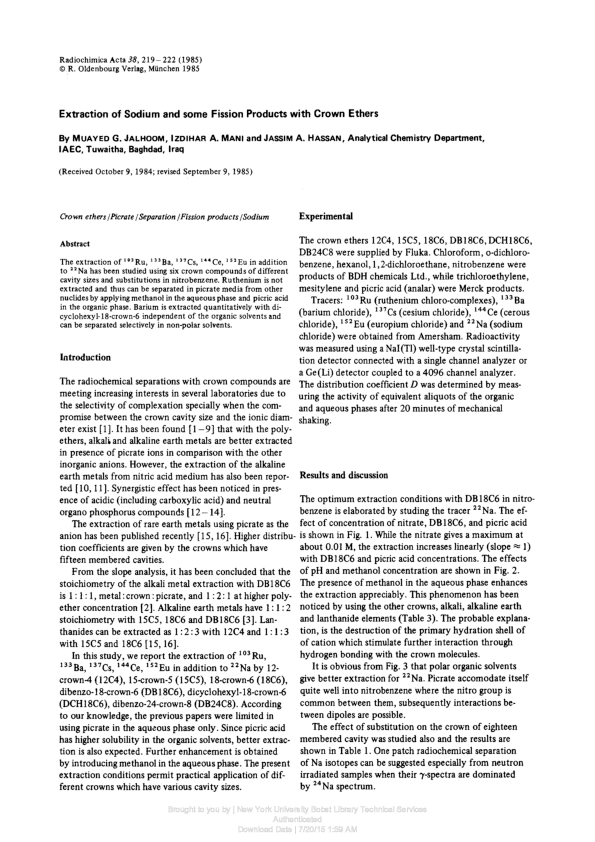 (PDF) Extraction of Sodium and some Fission Products with Crown Ethers