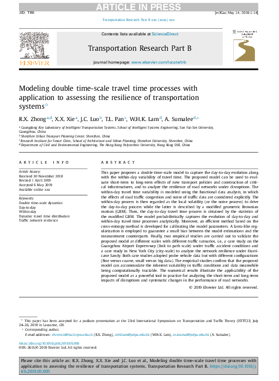 (PDF) Modeling double time-scale travel time processes with application ...