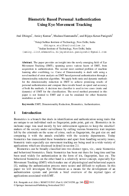 (PDF) Biometric Based Personal Authentication Using Eye Movement Tracking