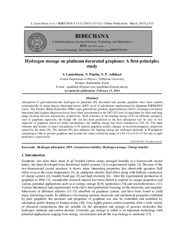 (PDF) Pt-Decorated Graphene for Hydrogen Storage