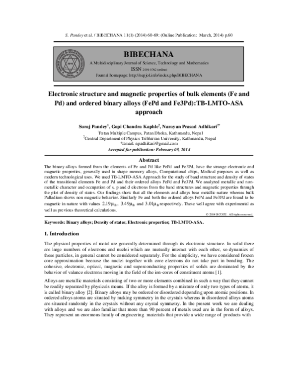 (PDF) Electronic structure and magnetic properties of bulk elements (Fe and Pd) and ordered ...