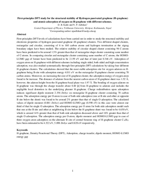 (PDF) First-principles DFT study for the structural stability of Hydrogen passivated graphene (H ...