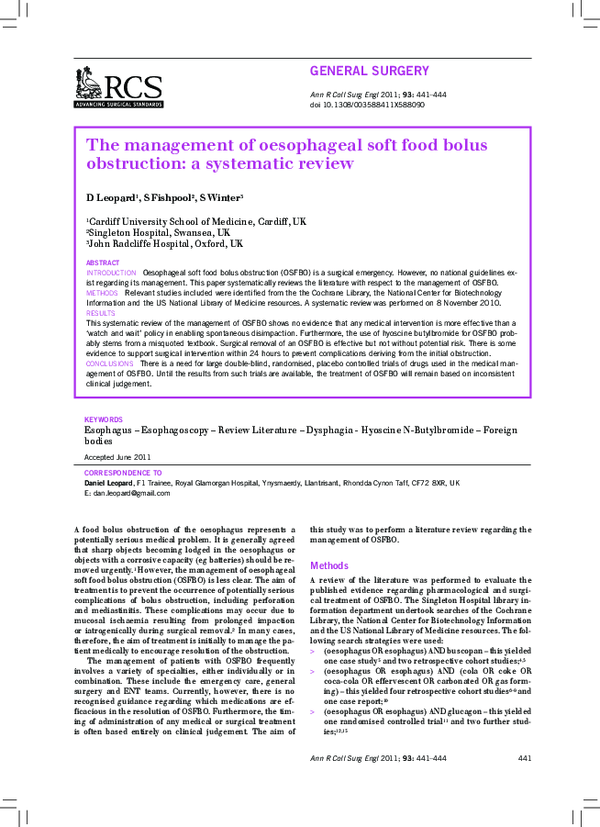 (PDF) Faculty of 1000 evaluation for The management of oesophageal soft ...