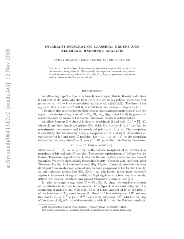 (PDF) Invariant integral on classical groups and algebraic harmonic analysis | Pedro sancho ...