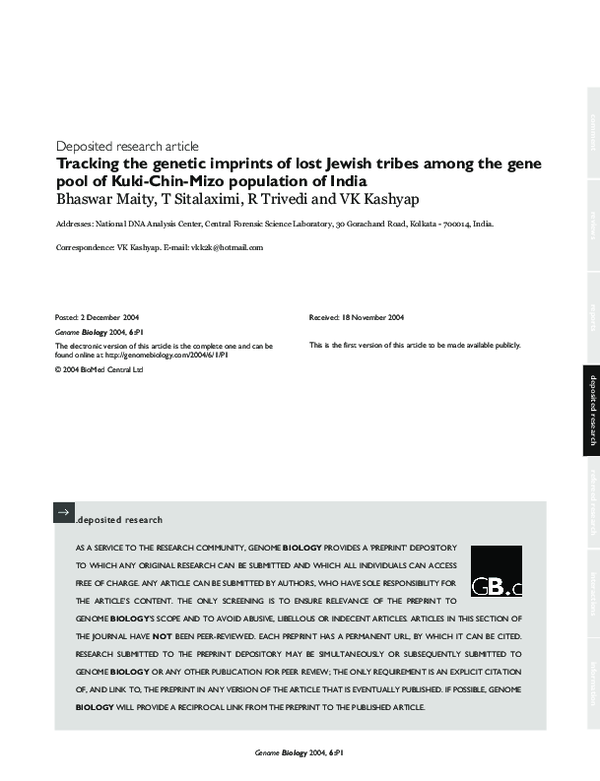 (PDF) Tracking the genetic imprints of lost Jewish tribes among the ...