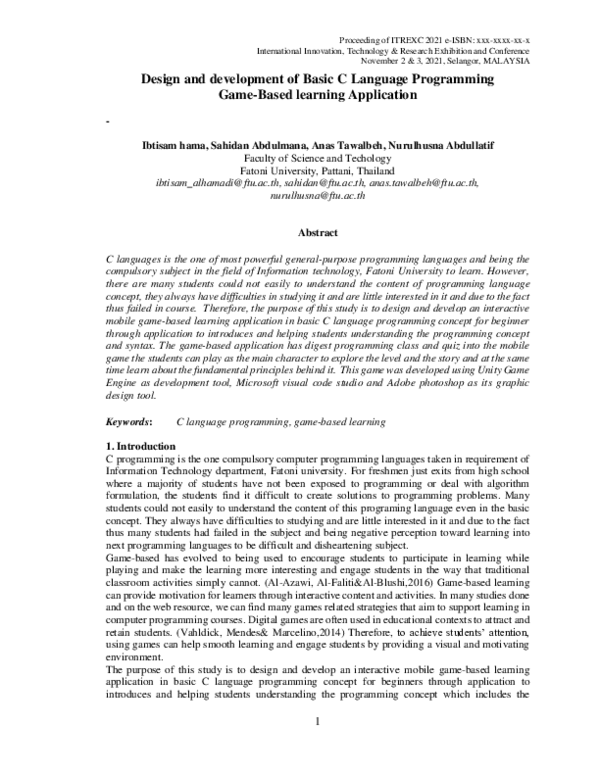 (PDF) Design and development of Basic C Language Programming Game-Based learning Application