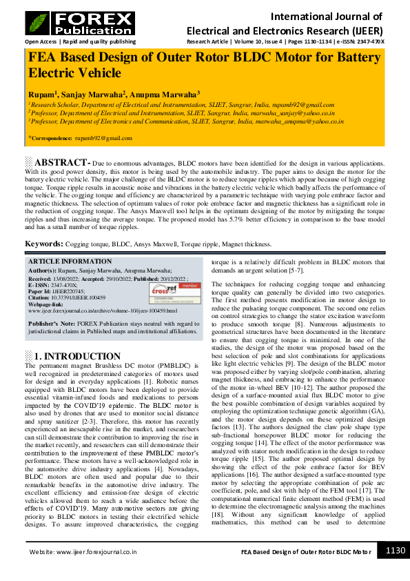 (PDF) FEA Based Design of Outer Rotor BLDC Motor for Battery Electric Vehicle