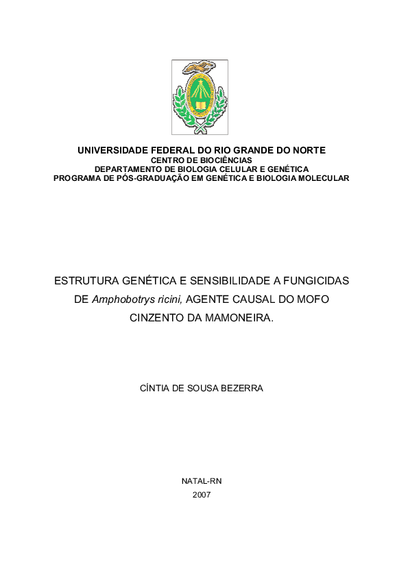 (PDF) Estrutura genética de populações de Amphobotrys ricini, agente ...