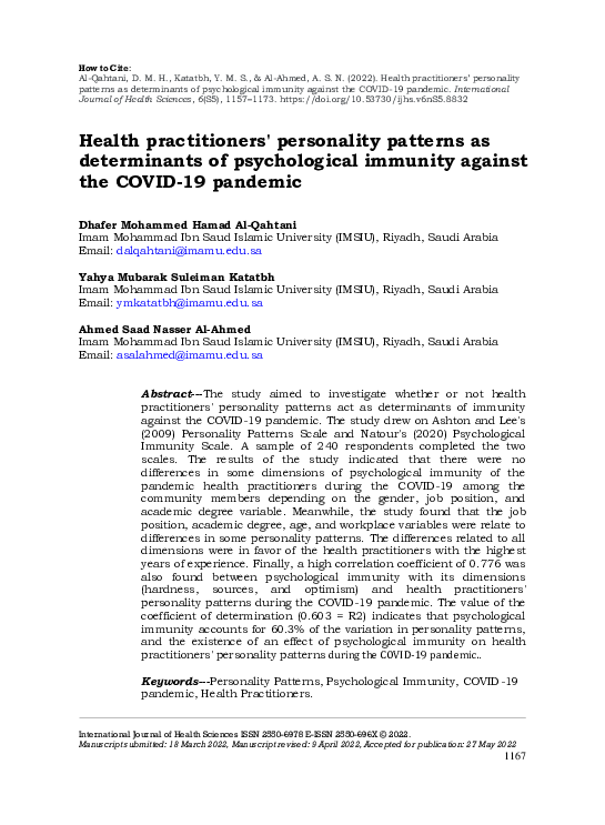 (PDF) Health practitioners' personality patterns as determinants of ...