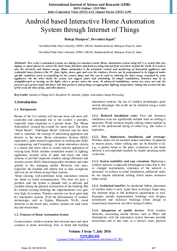 Pdf Android Based Interactive Home Automation System Through Internet Of Things