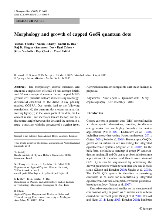 (PDF) Morphology and growth of capped Ge/Si quantum dots