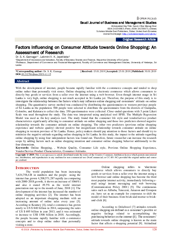 (PDF) Factors Influencing on Consumer Attitude towards Online Shopping: An Assessment of Research