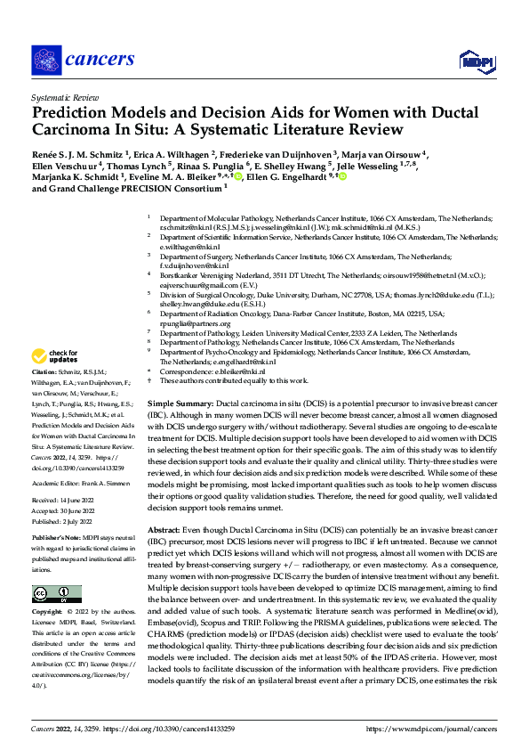 (PDF) Prediction Models and Decision Aids for Women with Ductal Carcinoma In Situ: A Systematic ...