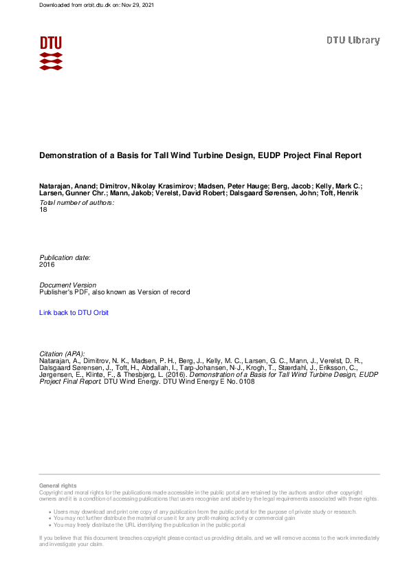 (PDF) Demonstration of a Basis for Tall Wind Turbine Design, EUDP ...