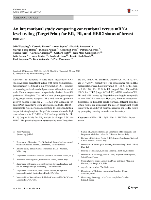 (PDF) An international study comparing conventional versus mRNA level ...