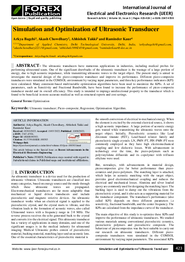 (PDF) Simulation and Optimization of Ultrasonic Transducer